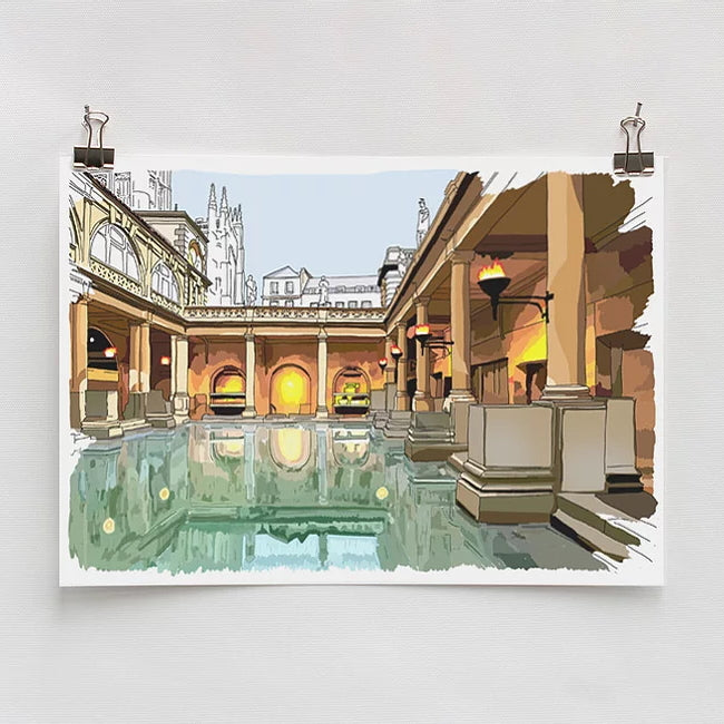 Bath Art featuring a drawing of The Roman Baths at The Bath Art Shop